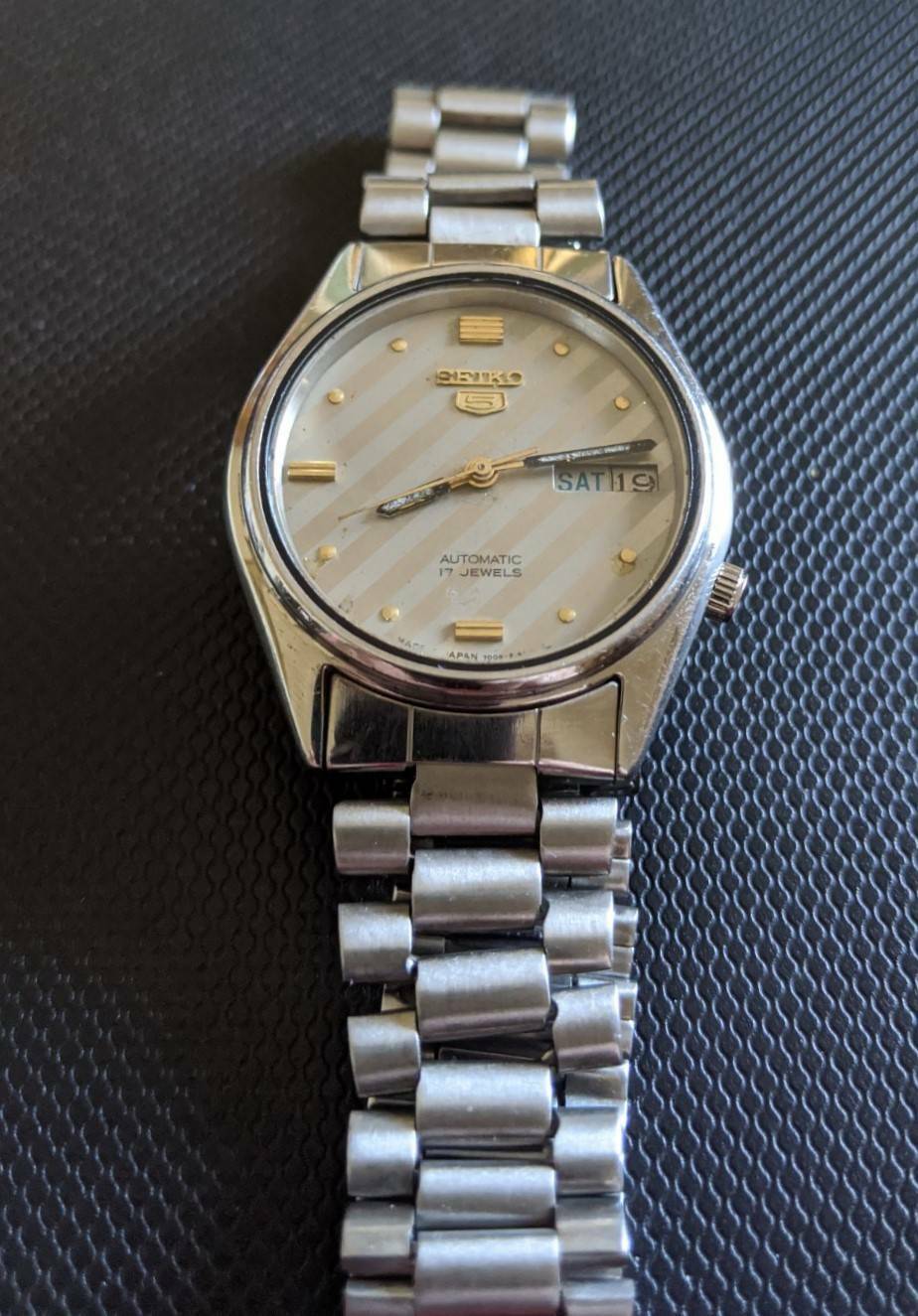 VINTAGE SEIKO 5 7009 AUTOMATIC PATTERNED GRAY FACE MENS WATCH | eBay