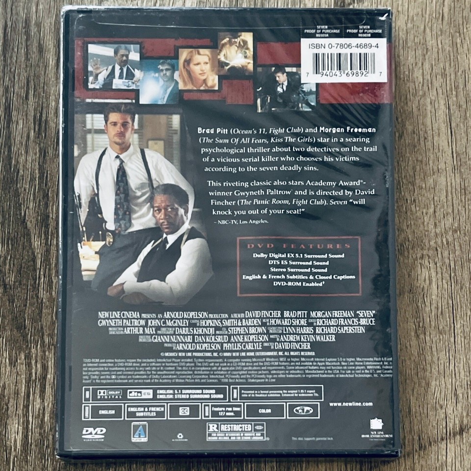 New Seven 90s DVD Movie Brad Pitt Morgan Freeman Gwyneth Paltrow ...