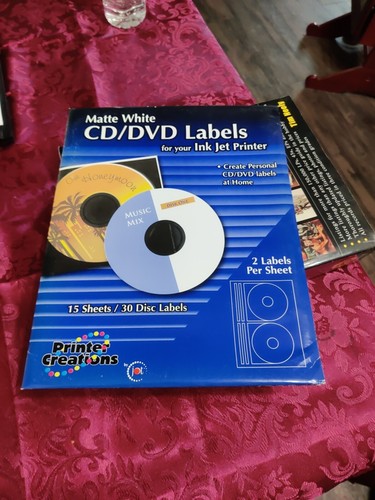 Printer Creations CD DVD Matte White Labels For Inkjet Printers 30ct ...
