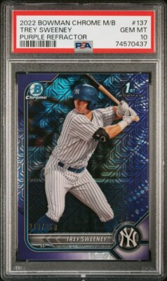 2022 Bowman 1st Mega Box Trey Sweeney Chrome Purple Refractor 250 PSA ...