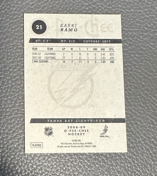 2008-09 O-Pee-Chee Hockey Card #21 Karri Ramo Lightning Goalie | eBay