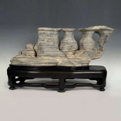 CHINESE GONGSHI SCHOLAR'S ROCK WULING STONE HARDWOOD BASE HUNAN CHINA ...