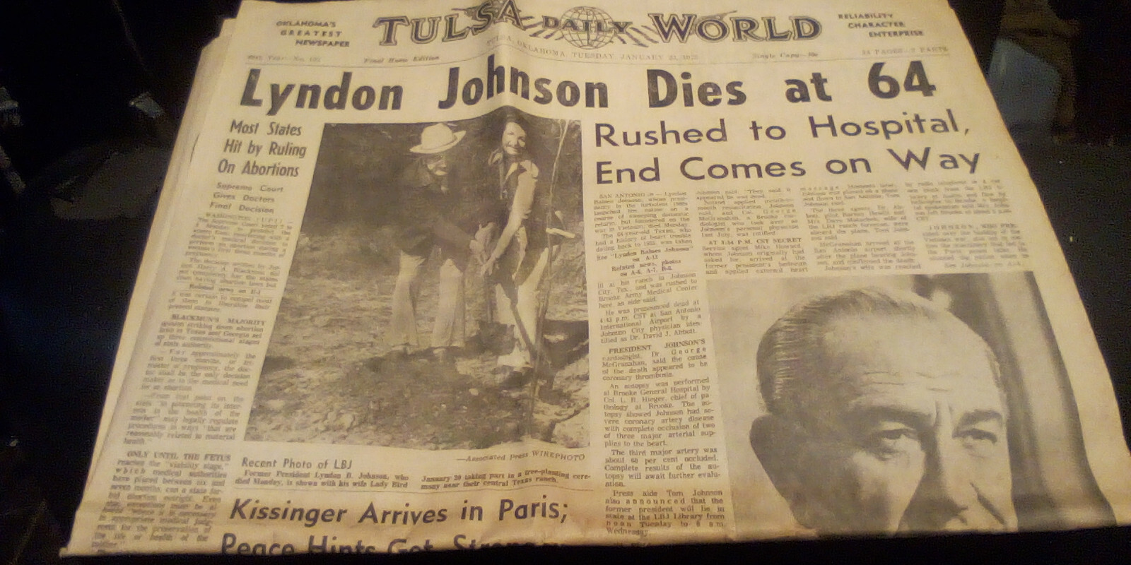 "LYNDON JOHNSON DIES AT 64" TULSA DAILY WORLD JAN 23RD, 1973 | eBay