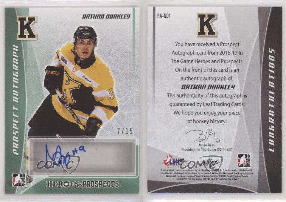 2016 Leaf ITG Heroes & Prospects Prospect Emerald 7/15 Nathan Dunkley ...