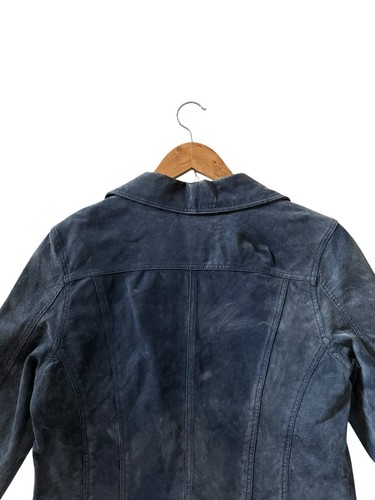 Fabio Leather Jacket Blue Suede Button Up Women’s Size S Vintage Good ...