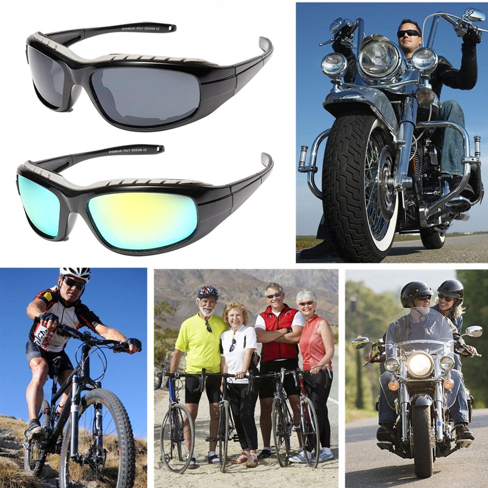 2 Pairs Chopper Biker Riding Motorcycle Glasses Gold, Gray, Sports ...