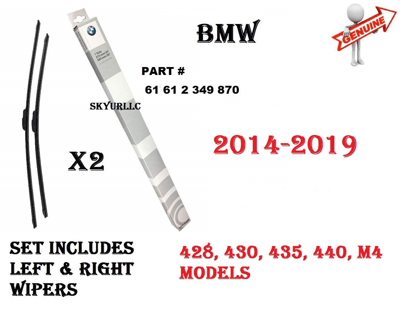 2014-2019 BMW 428 430 435 440 M4 Front Windshield Wiper Blade Set ...