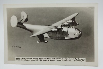 Martin JRM Mars Navy Seaplane Bomber Martin Aircraft 1940s RPPC ...