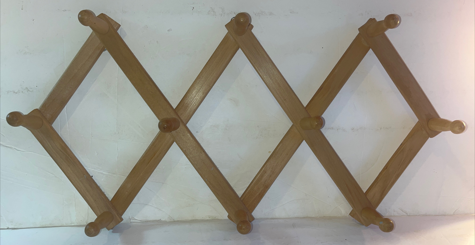 10 Peg Wooden Accordian Expandable Wall Rack Hook Hanger Hinged Smooth ...