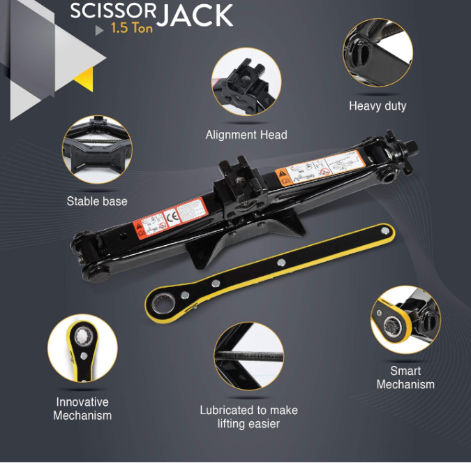 Amvia Scissor Jack for Car - 1.5 Ton (3,300 lbs) | Car Jack Kit - Tyre ...