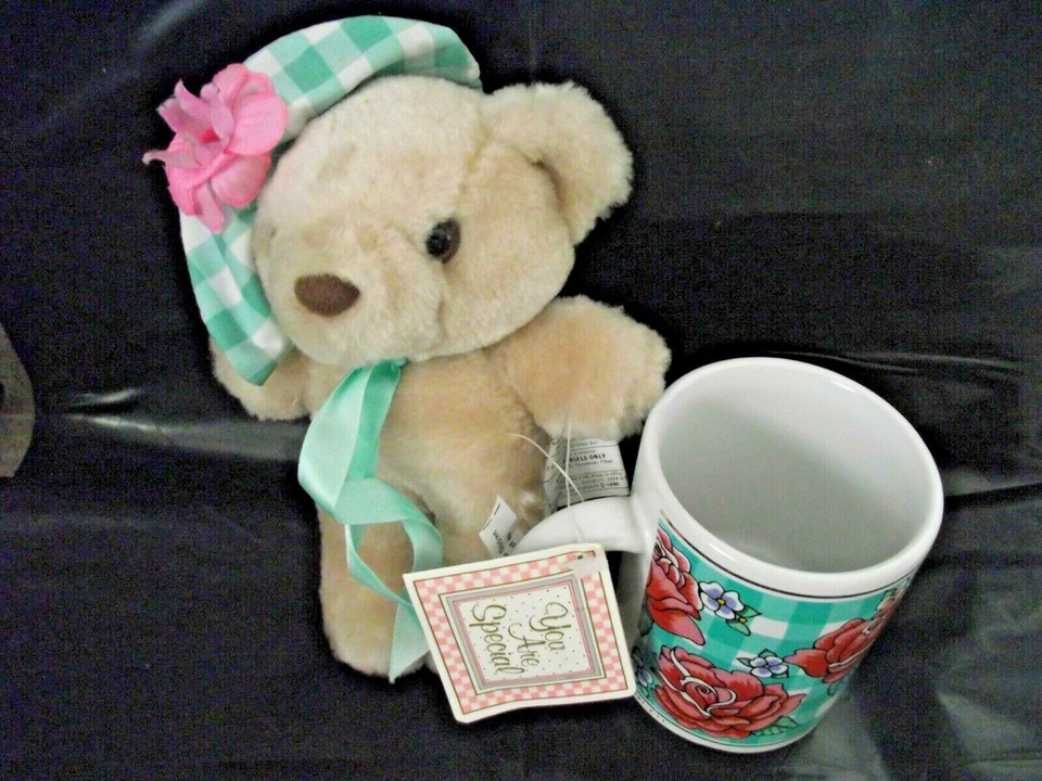 Vintage johnson industries rose coffee mug and plush bear gift set ...