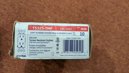 LEVITON T5325-TMP LIGHT ALMOND 10 TAMPER RESISTANT OUTLETS | eBay