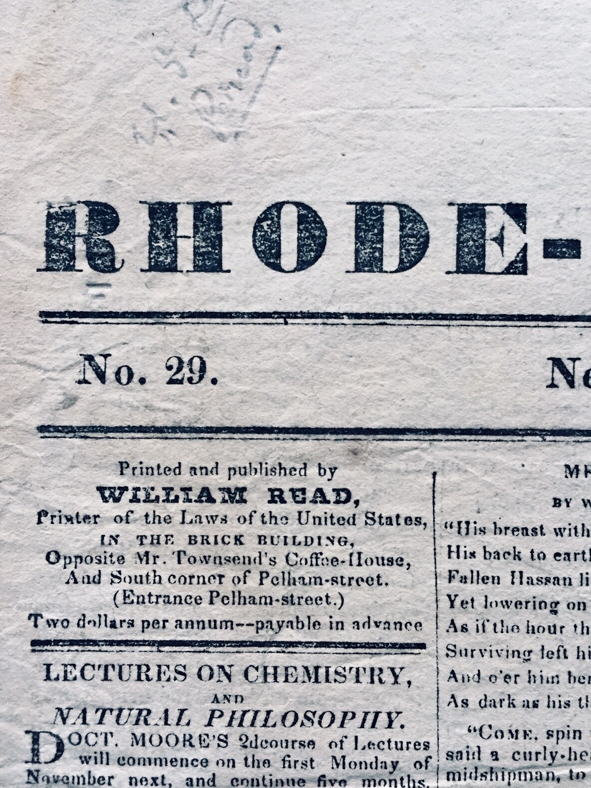 RHODE ISLAND REPUBLICAN newspaper NEWPORT R.I. November 18 William Read ...