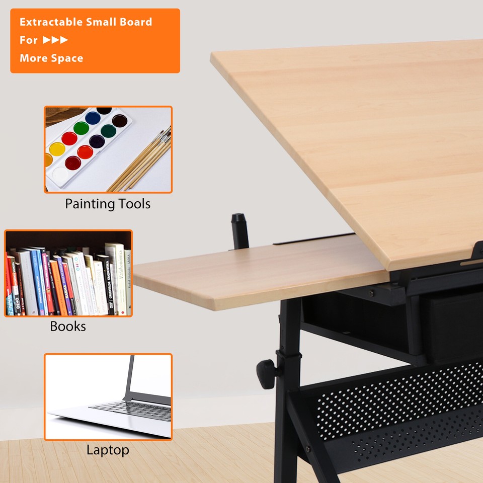 Drafting Table Drawing Arts Craft Desk Tabletop w/Stool and 2 Drawers ...