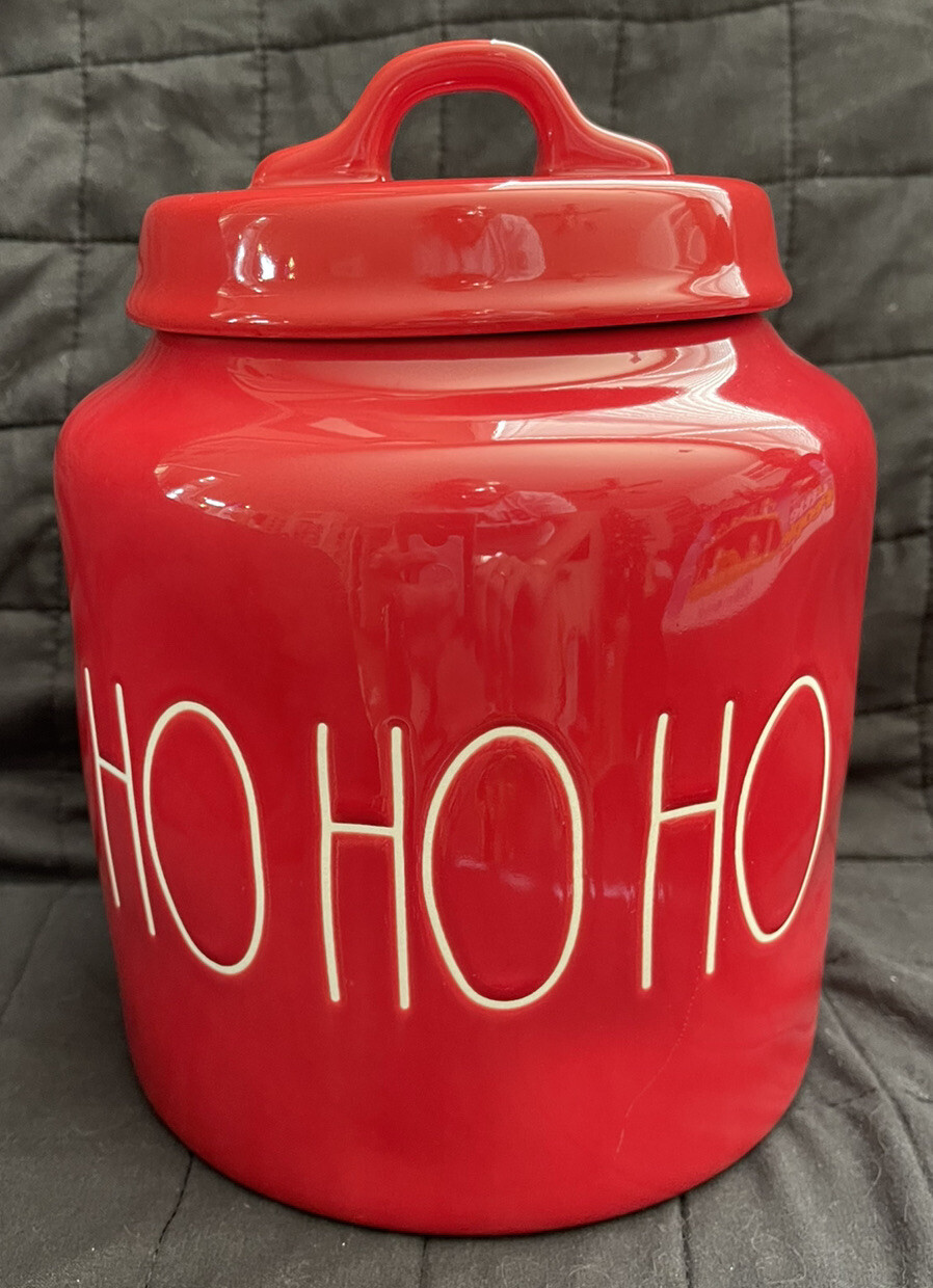 Rae Dunn Holiday Christmas LL “HO HO HO” Red Cookie Jar Canister Large ...