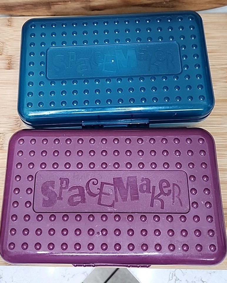 2 Vintage 90s Spacemaker Pencil Boxes Teal Clear & Maroon Top Blue ...