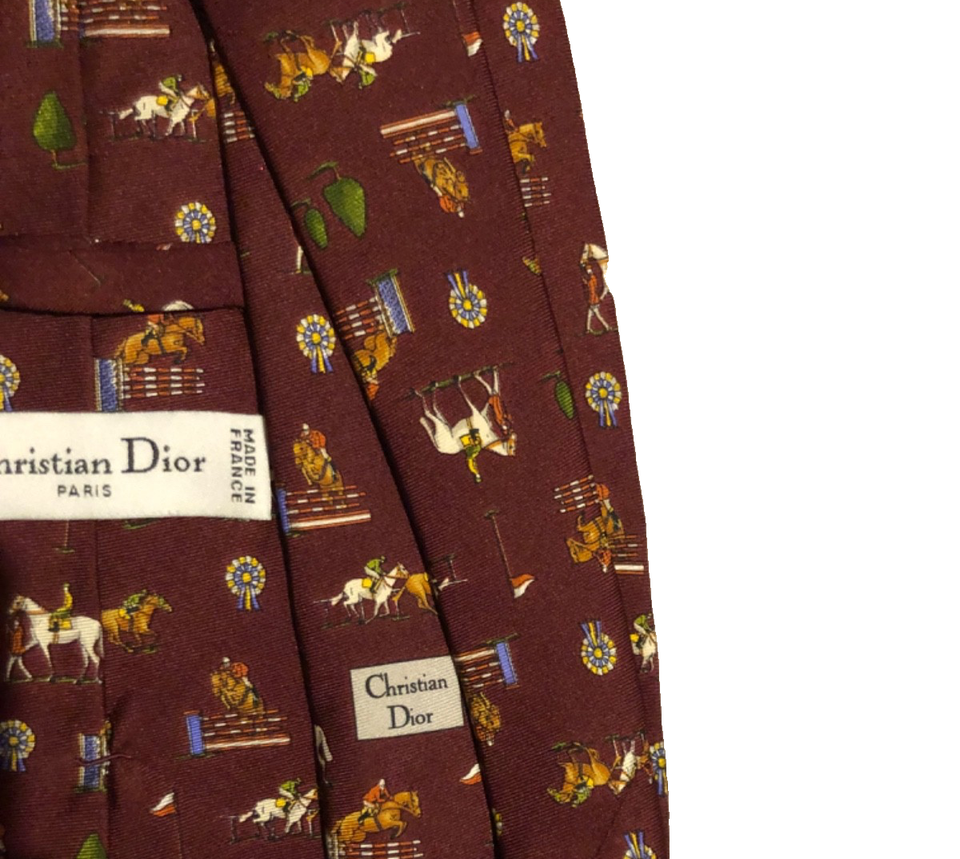 Christian Dior Paris Made In France Silk Red Equestrian Pattern Luxury ...