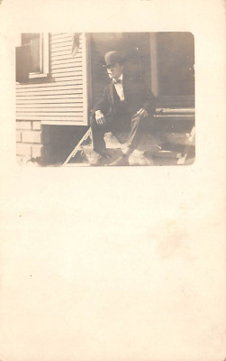 RPPC Photograph DAPPER DAN SITTING ON FRONT STEPS c1910 AZO Postcard 9194 | eBay