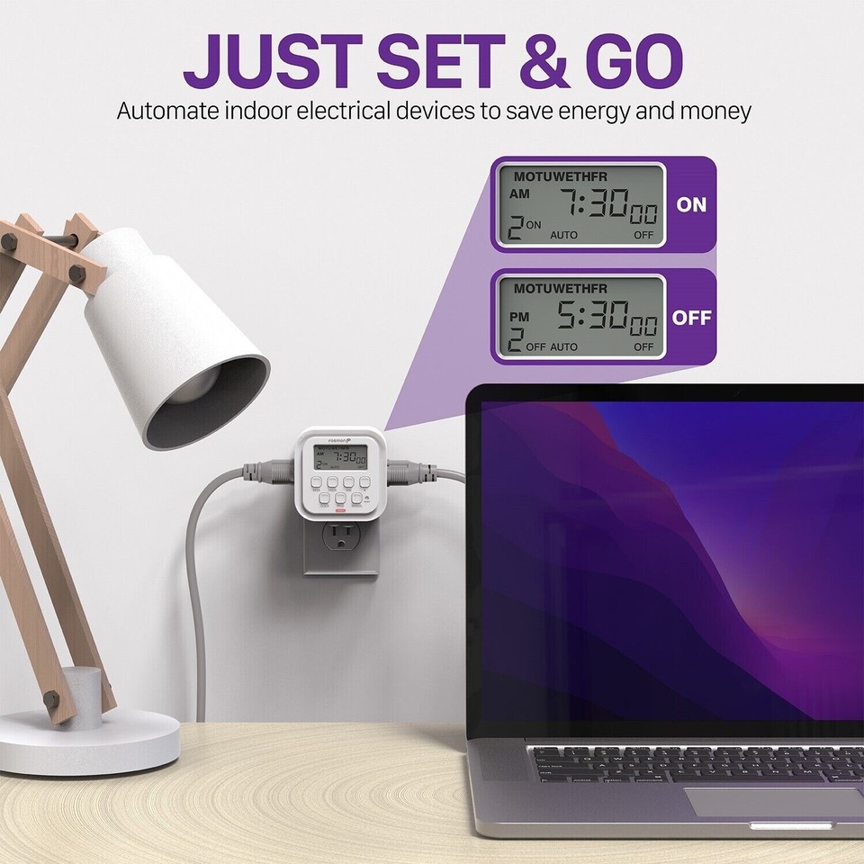 7 Day Digital Electric Programmable Dual Outlet Plug In Clock Light ...