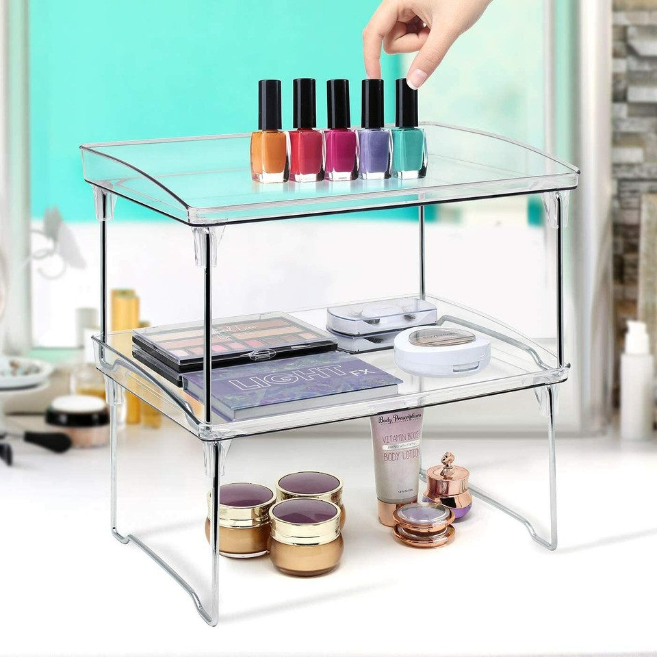 2-Pk Stackable Storage Shelf Stand - Foldable Organizer Rack for ...