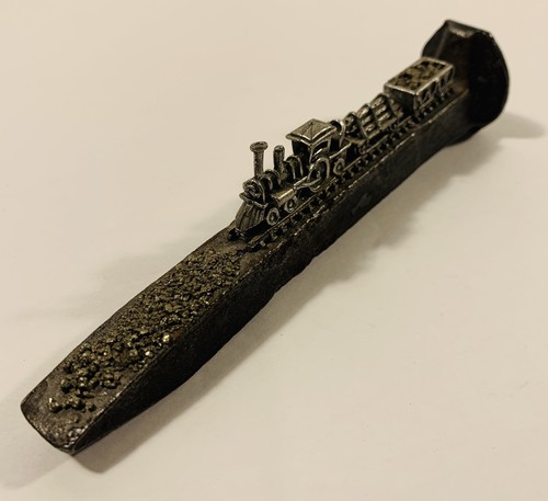 Vintage 6-7/8" RAILROAD SPIKE / ART, Pewter Metal Train on Track ...