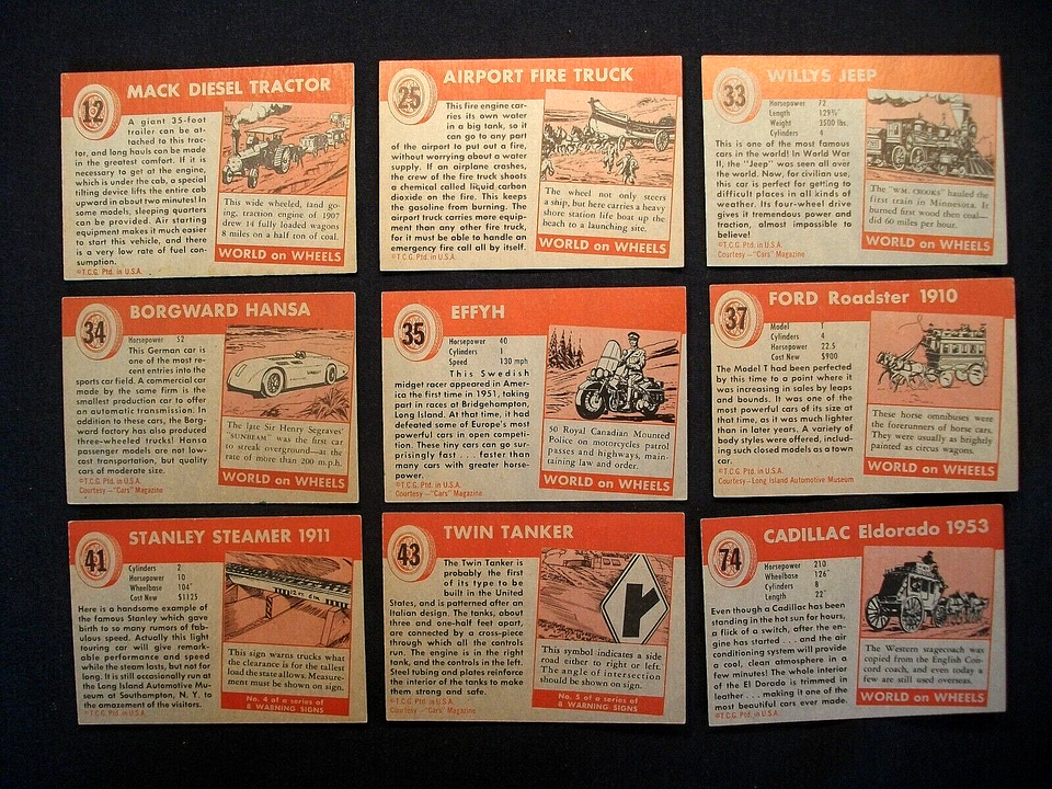 1954 Topps WORLD ON WHEELS cards NM/NM-MT + QUANTITY U PICK READ BEFORE ...