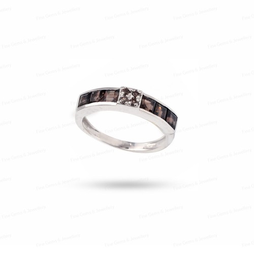 Smoky Quartz Half Band Ring in 925 Sterling Silver Promise Ring for Her ...