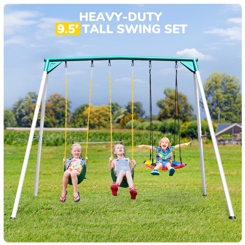 Hapfan 770lbs Metal Swing Set for Backyard with 3 Swings Heavy Duty ...