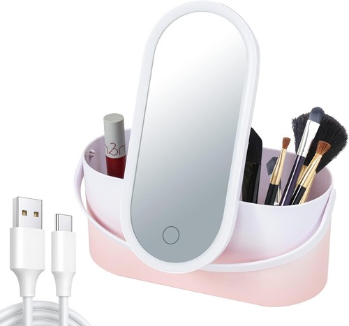 Makeup Organizer Box with LED Light Mirror Portable Travel Makeup | eBay
