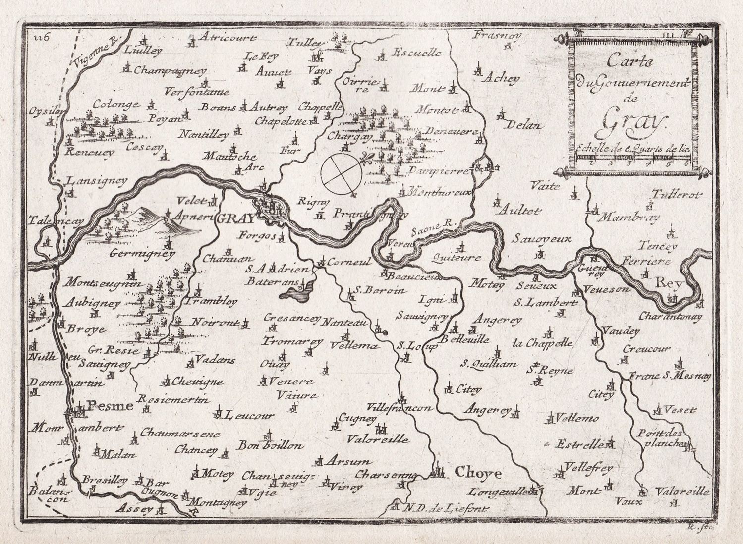 Gray Haute-Saone Bourgogne Carte Map Card Engraving Estampe Beaulieu ...