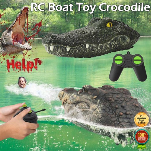 2.4G Realistic RC Alligator Head Boat Remote Control Crocodile Swim Kid ...
