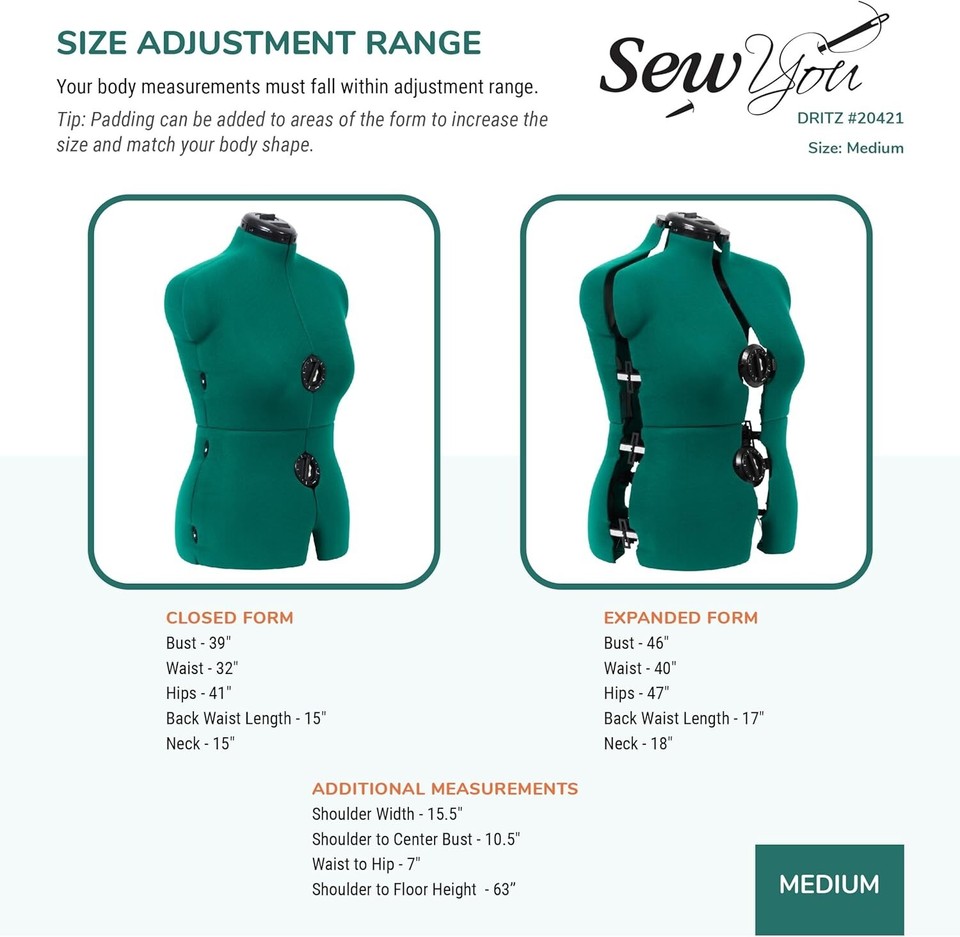 Dritz Sew You Adjustable Dress Form, Medium, Opal Green | eBay