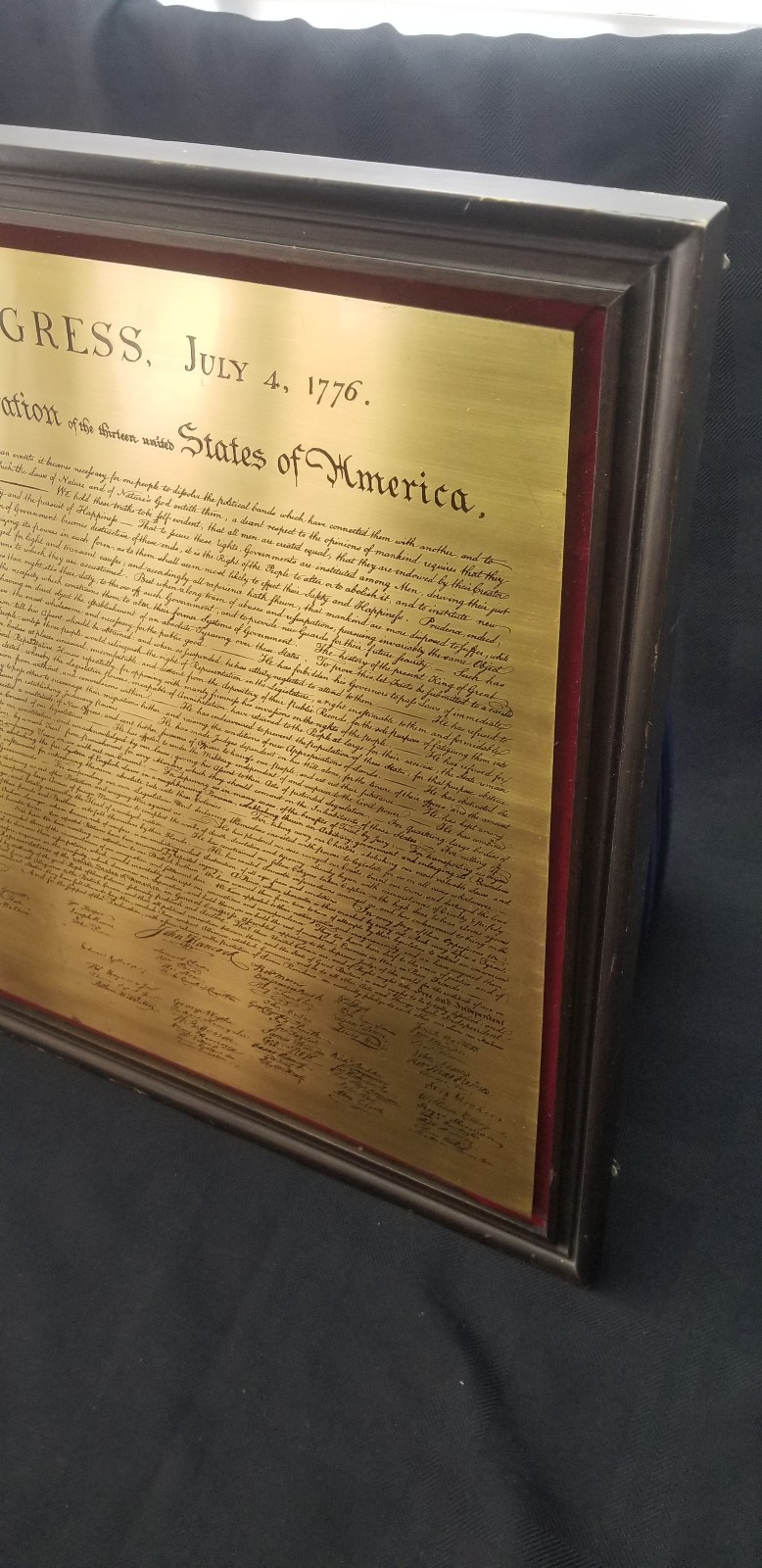 Declaration of Independence Engraved Brass Plaque Framed in Wood | eBay