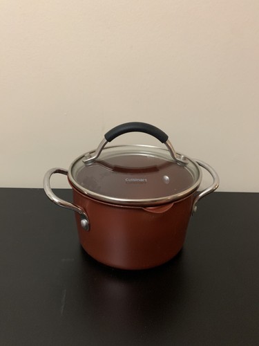 Cuisinart mini bronze colored pot two handle with lid 7” wide 4” deep ...