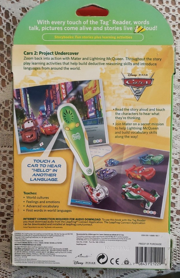 New Cars Project Undercover Leap Reader Tag Book Disney Pixar ...