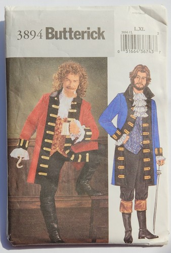 Men's Pirate Coat Vest, Jabot Pants Costume Butterick L-XL Pattern 3894 ...