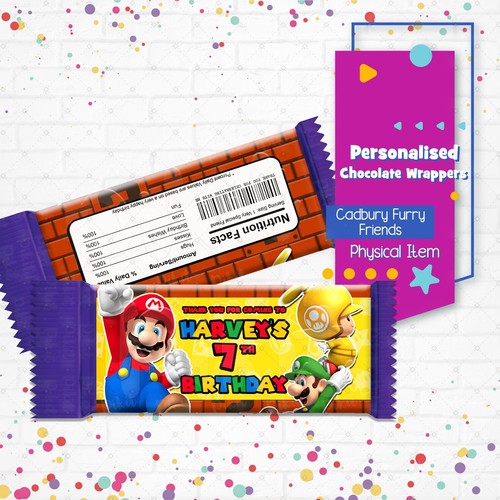PRINTED 12x SUPER MARIO BROTHERS Personalised Chocolate Bar Wrappers ...