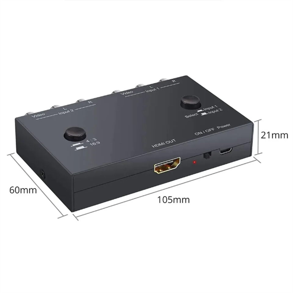 2 Port AV To HDMI Converter 2RCA To HDMI Adapter 2AV To HDMI 2 In 1 Out ...