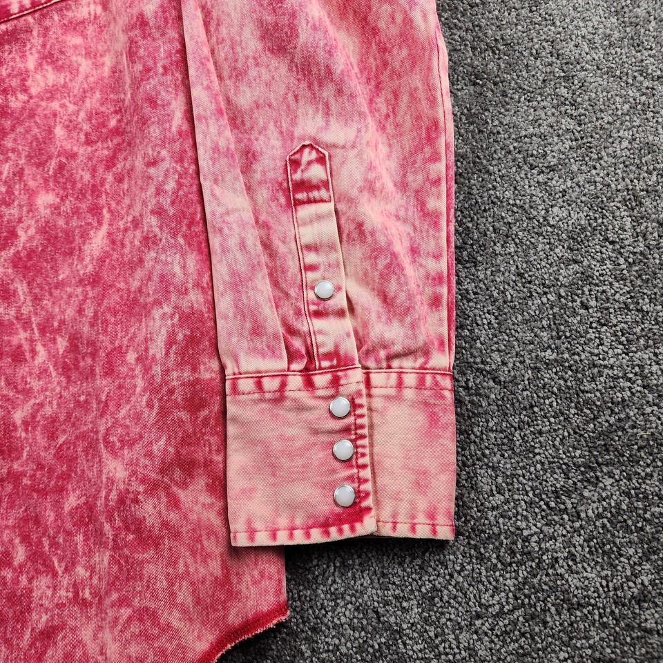 Wrangler Denim Red Acid Wash Western Shirt Pearl Snap Sz XL Men's ...