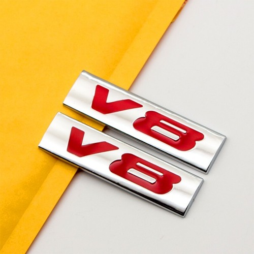 2Pcs Chrome Red Metal V8 Engine Logo Rear Trunk Emblem Fender Badge 3D ...
