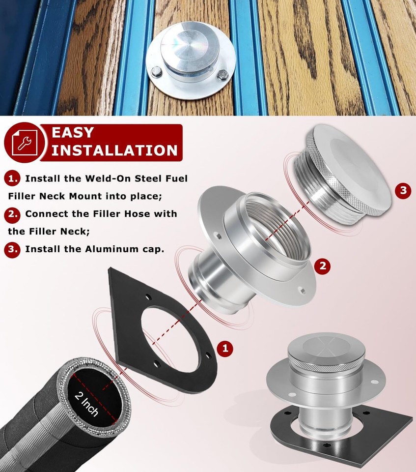 Remote Fuel Tank Filler Neck and Gas Cap Kit For 2" Filler Hose ...