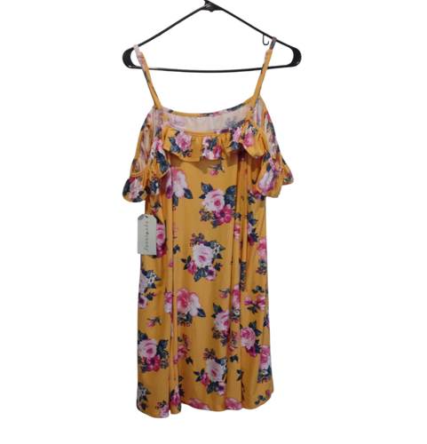 Women's Yellow Floral Off The Shoulder Flowy Ruffle Summer Dress Size ...