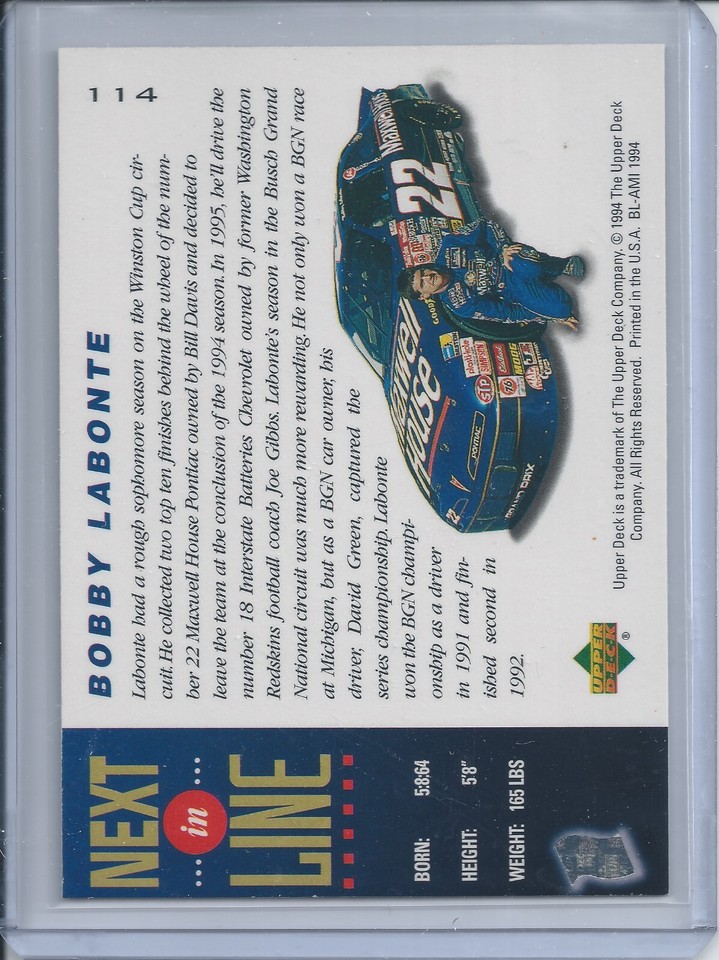 1995 Upper Deck Motorsports Gold Signature #114 Bobby Labonte Nascar ...