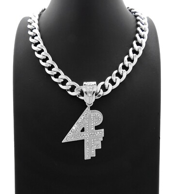 Mens Hip Hop Iced 4PF Pendant 11mm 20" Cuban Link Chain 14k Rhodium ...