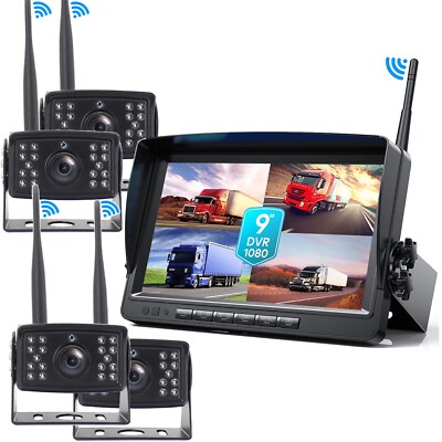 9Inch Quad Split Wireless AHD Digital Monitor DVR+4x Backup Reverse ...