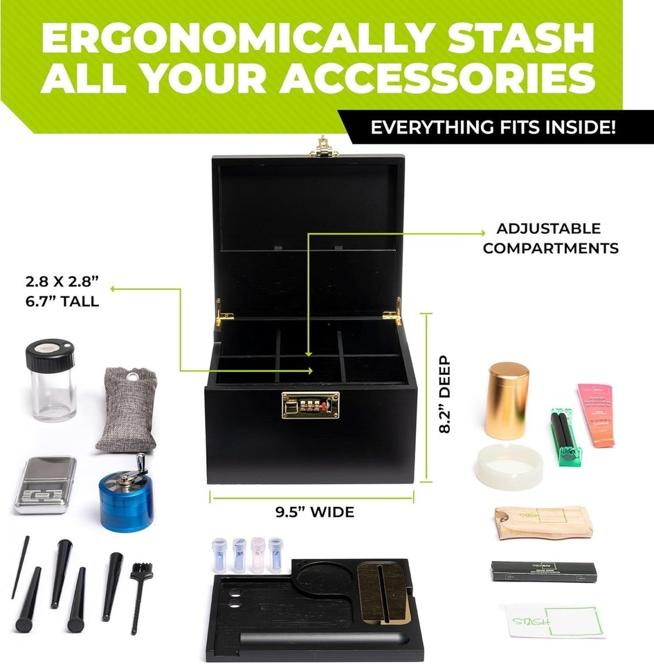 Smell Proof Stash Box with Rolling Tray, Built-In Combo Lock & 21 ...