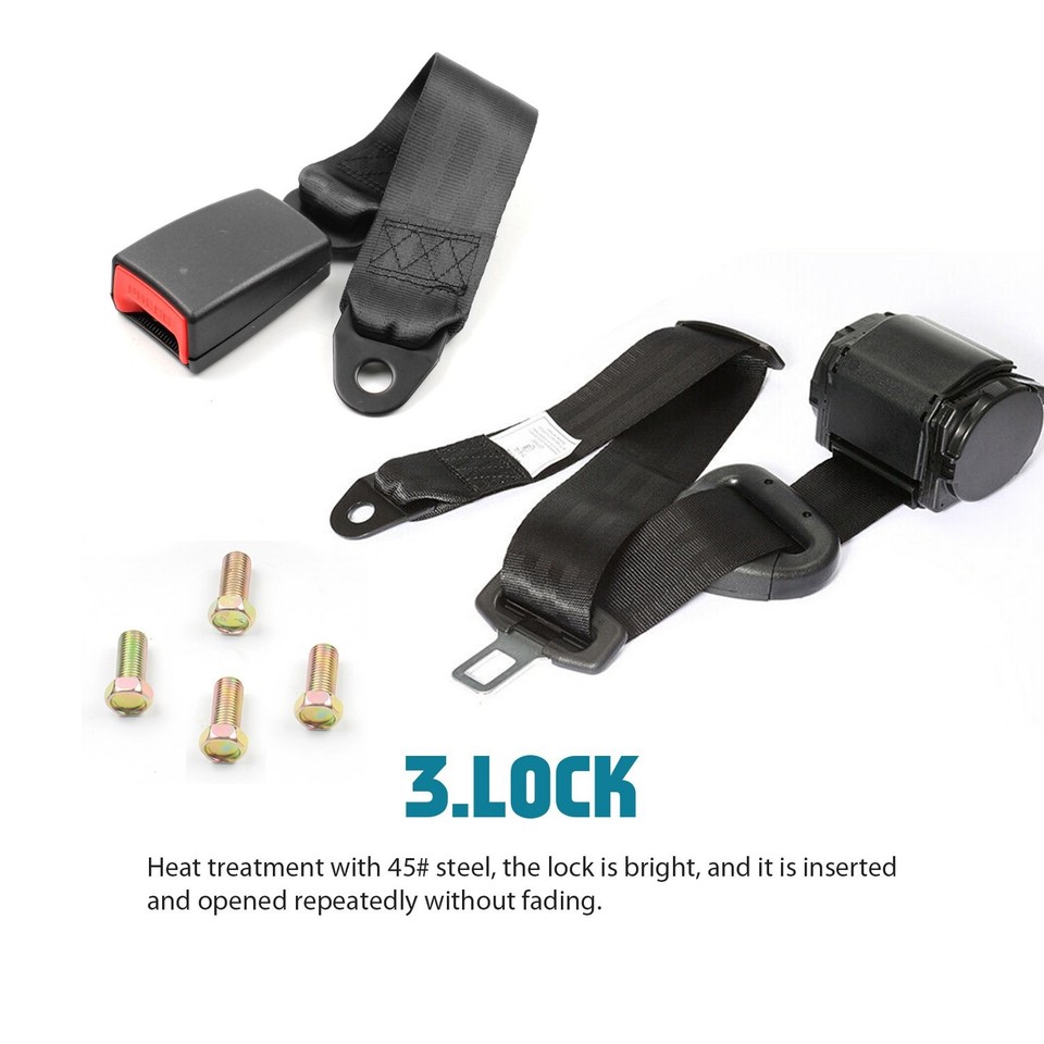 1 Kits Retractable 3 Point Safety Seat Belt Straps Car Vehicle ...