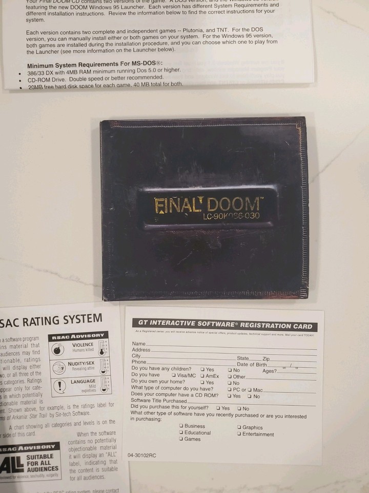 Final Doom PC Big Box Windows 95 98 CD-ROM 1994 iD Software Doom II ...