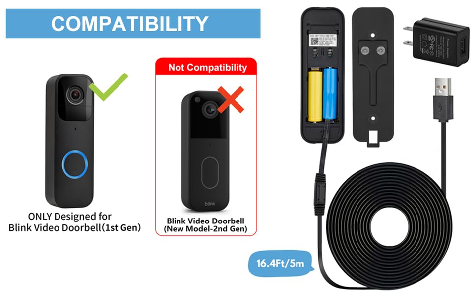 Power Adapter for Blink Video Doorbell with 16.4Ft Weatherproof Cable ...