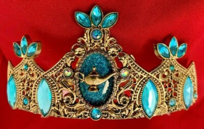 Disney 2 3/4" Goldtone Blue Rhinestone Aladdin Crown Tiara Hat Head ...
